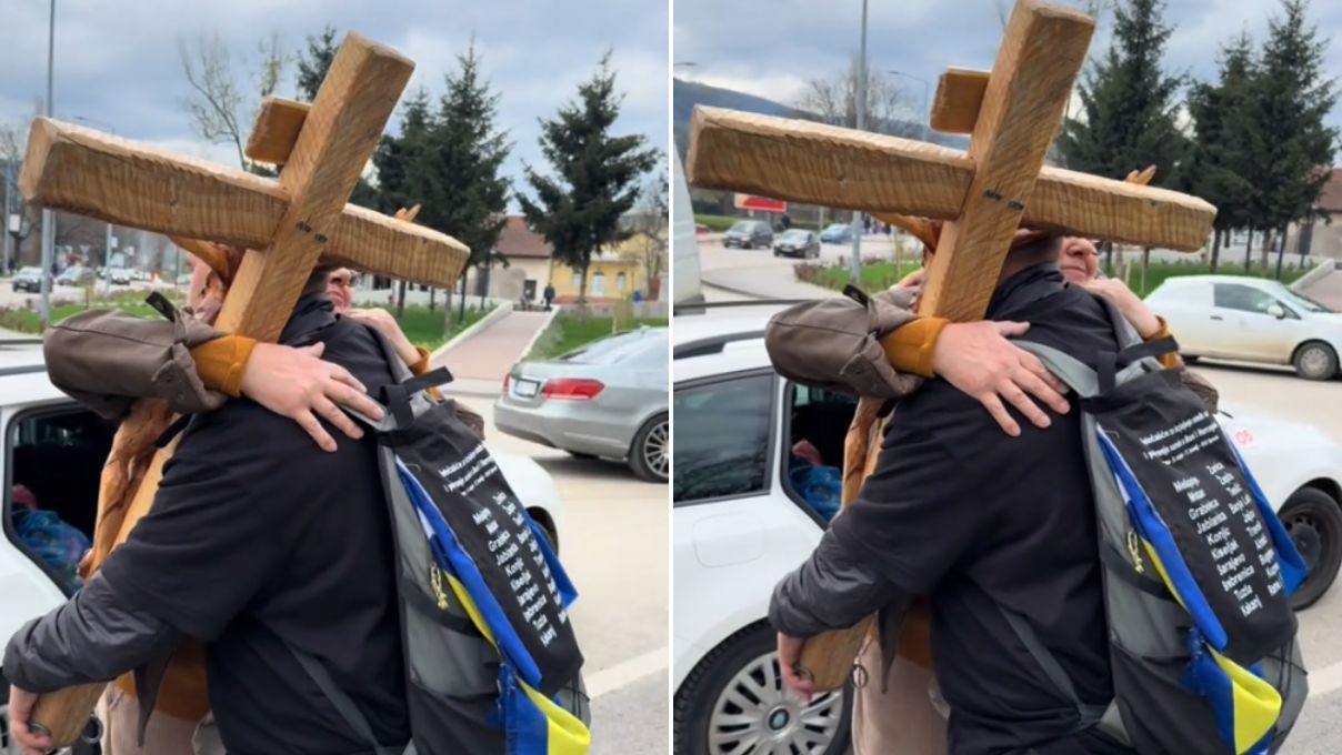 Žena u Banjoj Luci zaustavila taksi i zagrlila Josipa koji pješači s križem kroz BiH - BH Reporter
